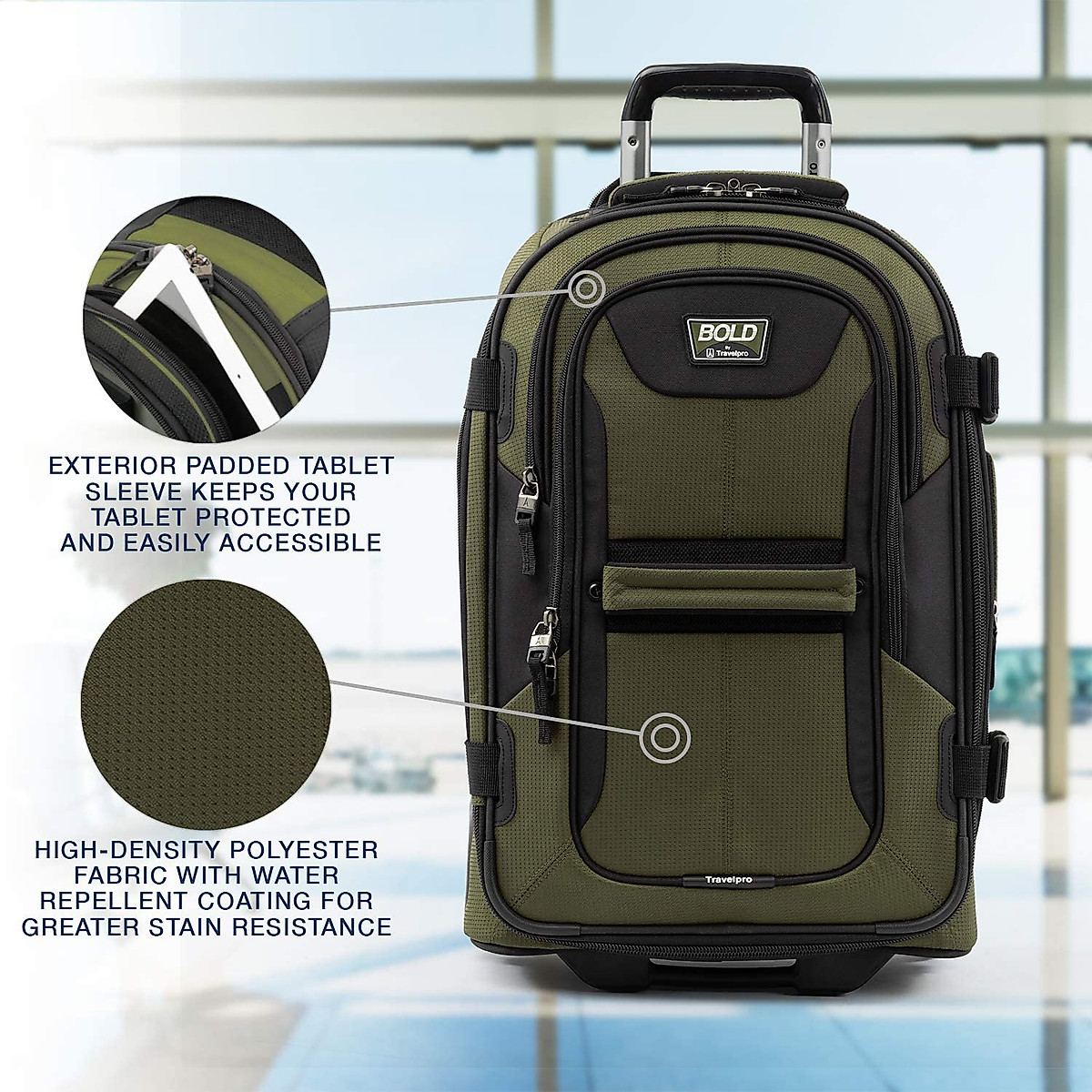 Travelpro Bold Softside Expandable Carry on Rollaboard Luggage, Carry on 22-Inch, Olive Green/Black