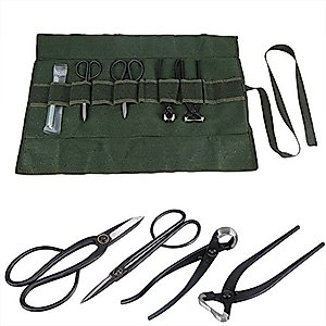 ViaGasaFamido Bonsai Tool Kit Green Garden Bonsai Storage Package Roll Bag Garden Orchard Scissors Pliers Fruit Trees Branches Cutting Tool Storage Bag Tool Set Case