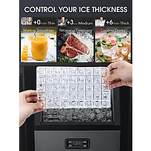 Joy Pebble Ice Maker Commercial, 200lbs/24H/8,800pcs, 90 Cubes/Cycle, Ice Size Control,24H Timer,Freestanding Ice Maker Machine Under Counter for Restaurant, Bar, Office, Home Partie