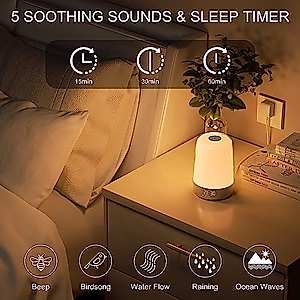 Vicsoon Sunrise Alarm Clock, Night Light Wake up Light with Sunrise Simulation, Dimmable Touch Bedsides Lamp 6 RGB Colors 5 Nature Sounds for Bedrooms