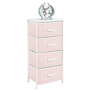 mDesign Tall Dresser Storage Tower Stand with 4 Removable Fabric Drawers - Steel Frame, Wood Top Organizer for Baby, Kid, and Teen Bedroom, Nursery, Playroom, or Dorm - Jane Collection - Pink/White