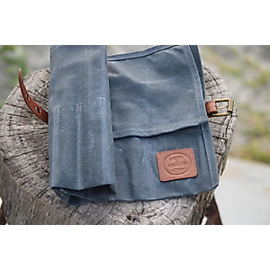 Earth & Fiber Co. Compact Waxed Canvas Paint Brush Holder - Portable Art Bag for Painting & Drawing - Art Supplies Organizer - Storage Roll Bag for Artists (blue)