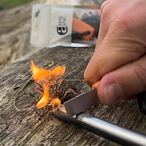 Camping Flint and Steel Fire Starter, 0.4x4in (10x100mm) Ferro Rod, HSS Striker, Paracord, Waterproof Outdoor Survival Kit aZengear