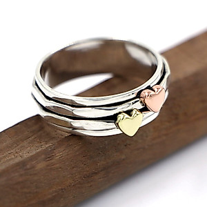 Heart Spinner Ring 925 Sterling Silver Rings For Women Meditation Thumb Fidget Wide Band Anxiety Handmade Jewelry Gift Birthday (10) (JRP-14)