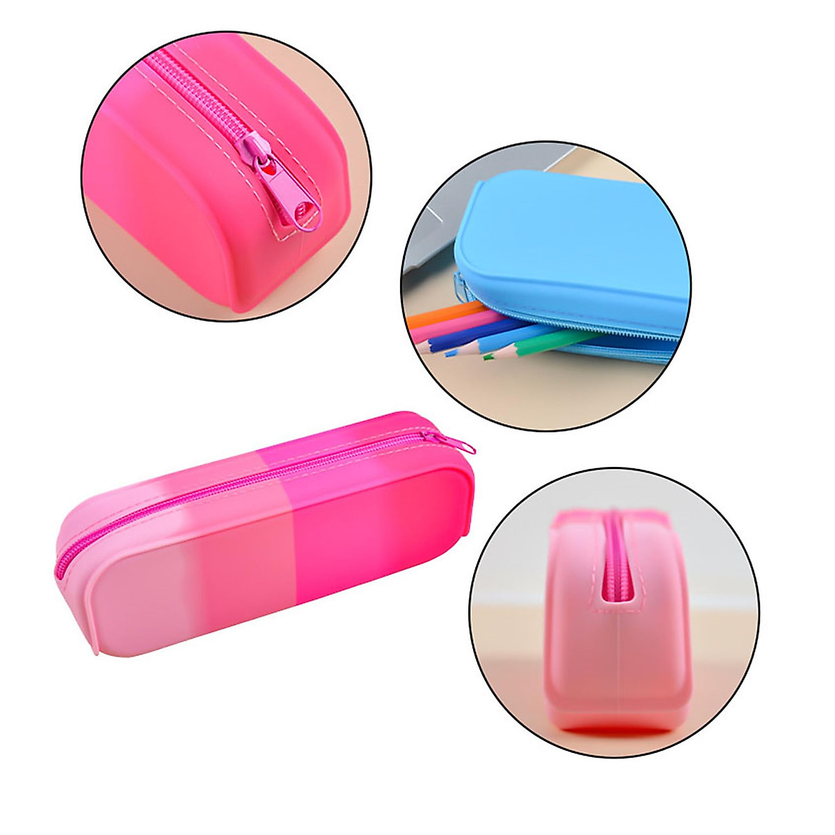 YYaaloa Pink Silicone Pencil Case,Colorful Waterproof Pencil Pouch Aesthetic Pencil Case Small Pencil Bag, Pencil Pouch for Women, Makeup Pouch