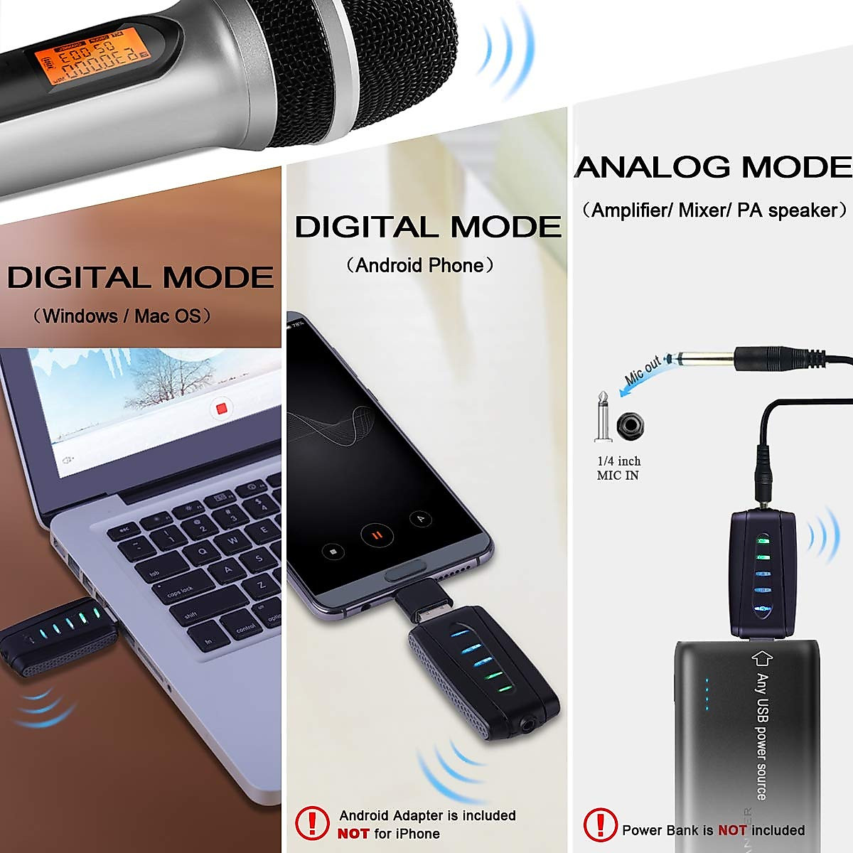 Alvoxcon USB Wireless Microphone, UHF Dynamic mic for Android, PC Computer, Laptop, PA, Podcasting, Vlogging, YouTube, Vocal Recording, Gaming, Singing Practice (System with USB Receiver)