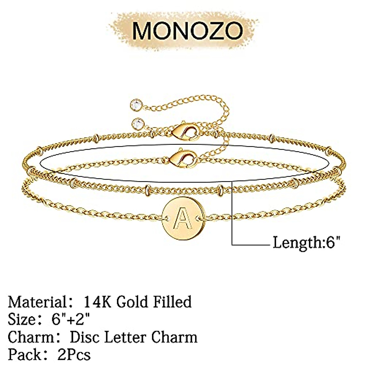 Gold Bracelets for Women Teen Girl Gifts, 14K Gold Filled Layered Letter A Initial Bracelet for Women Teen Girls Gifts Disc Charm Bracelet Gifts for Teen Girls Gold Initial Bracelets for Women Girls Gifts