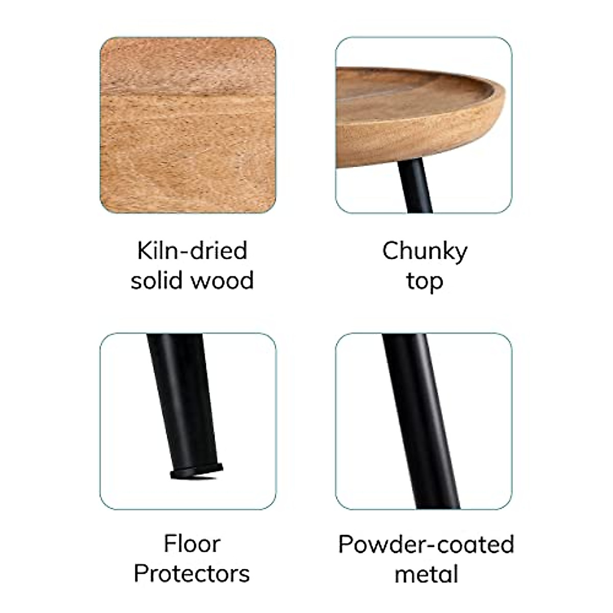 MH London Side Table - Dilan Tri Pin Small Table. Exclusively Designed Hand-Crafted Small Nightstand. Solid Wood Round End Table. Contemporary Accent Table for Bedrooms, Living Rooms and Home Office