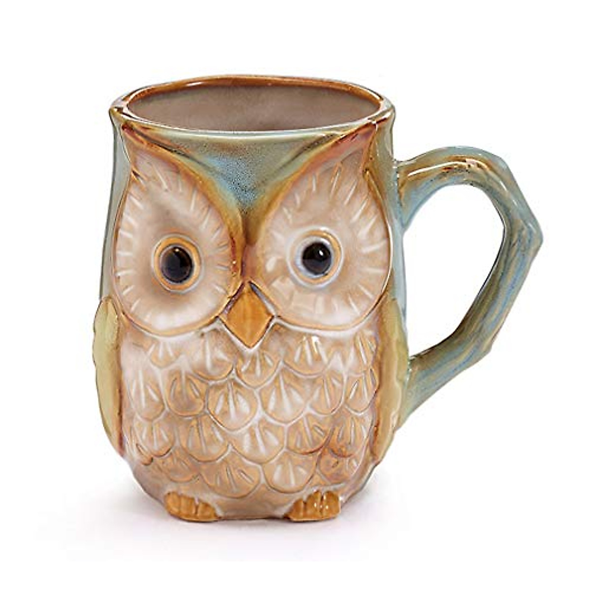 Burton & Burton 9730074 Mug Owl Coloring Printed on Surface, 4 1/4" H X 4 3/4" W X 3 1/2" D X 2 1/2" Opening. Holds 12 oz. , Blue/Green