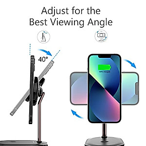 SSA Magnetic Wireless Charging Stand, 3-in-1 Magnetic Stand Lite with 5ft USB-C Cable, Mag-Safe Charger Stand for iPhone 14 12 13 Pro/Max/Mini, AirPods, Apple Watch (with AC Adapter)