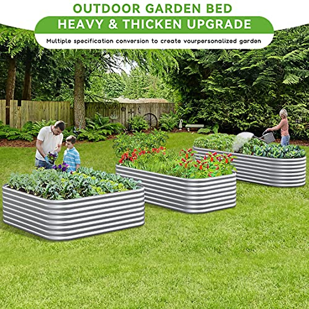 6.5x3.5x2/8x2x2/5x5x2ft Galvanized Raised Garden Bed for Vegetables, 9 in 1 Adjustable Outdoor Garden Raised Planter Box, Raised Beds for Gardening Flower