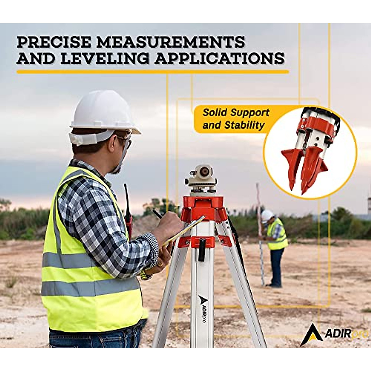 AdirPro Universal Survey Tripod – Aluminum Laser Level Tripod – Transit Level Tripod - Quick Clamp - Heavy Duty Contractor Tripod 5/8” x 11” Thread (Orange)