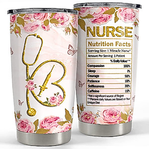 SANDJEST Nurse Tumbler Floral Nutrition Facts 20oz Tumblers with Lid Gift for Nurses Student New Nurse Woman Christmas Birthday Graduation