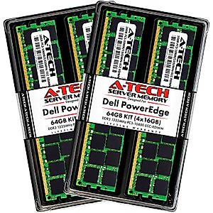 A-Tech 64GB (4x16GB) RAM for Dell PowerEdge R410, R415, R510, R515, R610, R710, R715, R810, R815, R910 | DDR3 1333MHz ECC-RDIMM PC3-10600 2Rx4 1.5V ECC Registered DIMM Server Memory Upgrade Kit