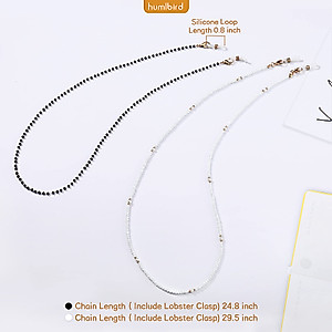 humlbird 2 Pcs Glasses Chain Sunglass Chain Eye Glasses Holders Around Neck Mask Chain Face Mask Eyeglass Chain for Women Stylish, Black White