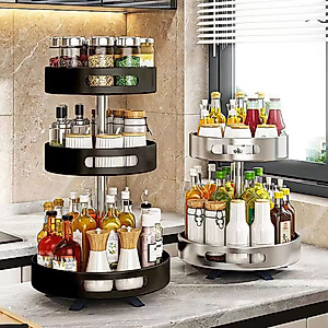 BULTIWEUD 3 Tier Lazy Susan Turntable Spice Rack Organizer Food Storage Container for Kitchen Cabinet, Spinning Organizer for Spices,Condiments,Black