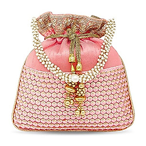 Aheli Potli Bags for Women Evening Bag Clutch Ethnic Bride Purse with Drawstring(P05PK)