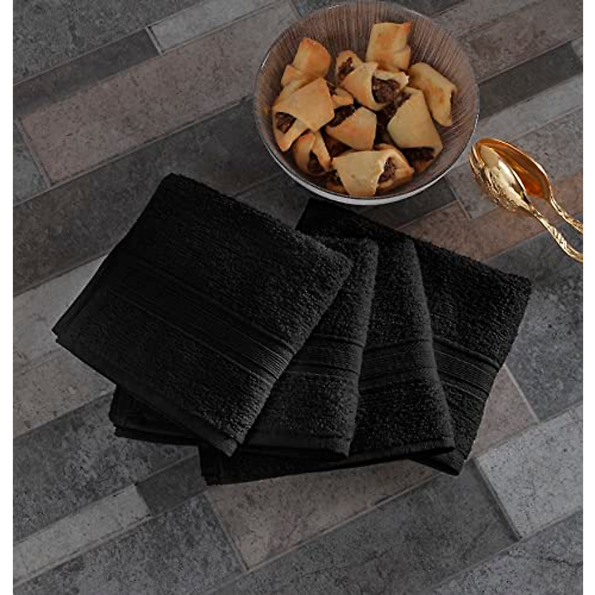 Cotton Fingertip Towels Set - 4 Pack Black Highly Absorbent, Soft Feel Fingertip Towels 11"x17"