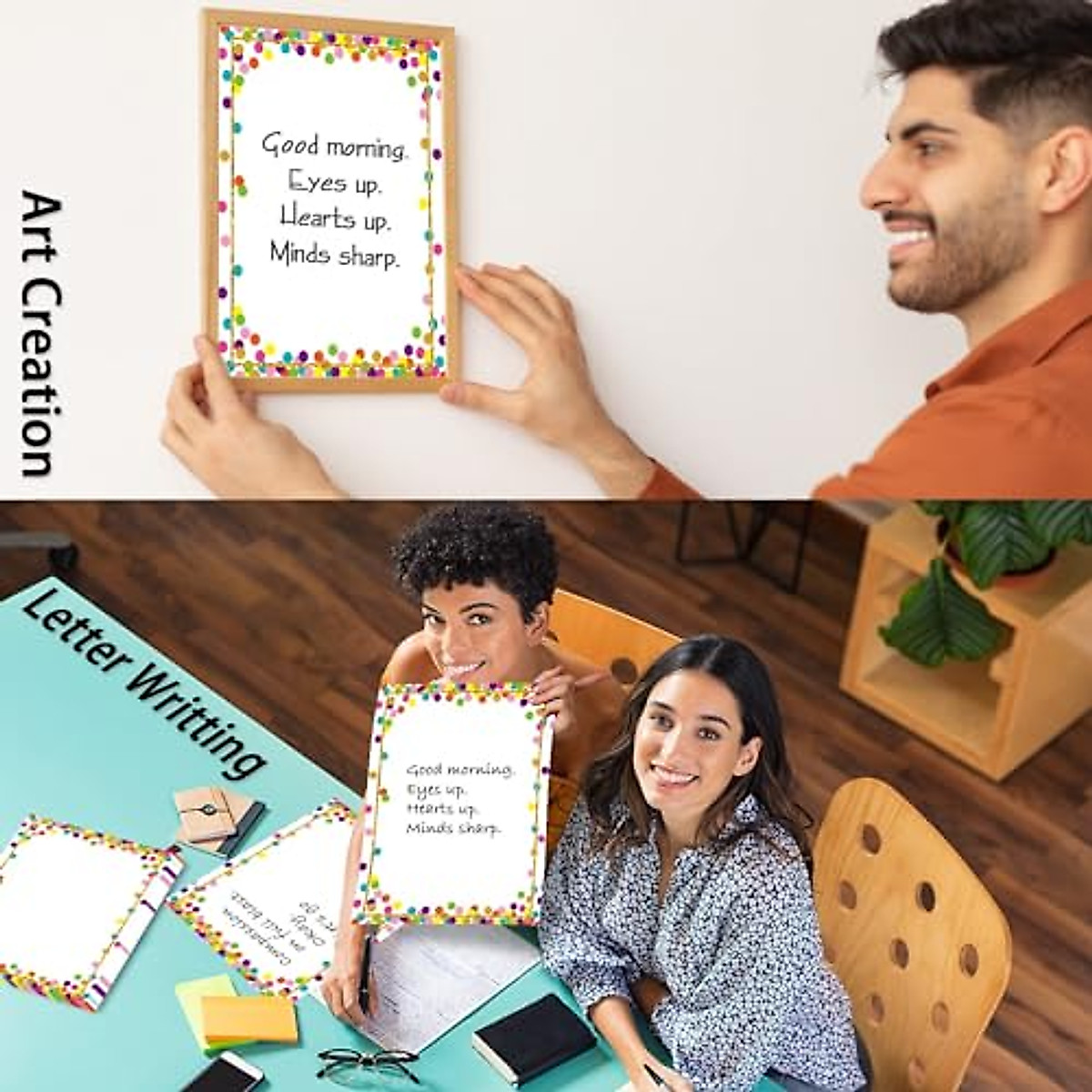 100 Sheets Back to School Confetti Stationery Computer Paper 8.5x10.5 Border Stationary Letterhead Paper for Teacher Printing Writing Letters, School Printer Supplies for Kids Home Family