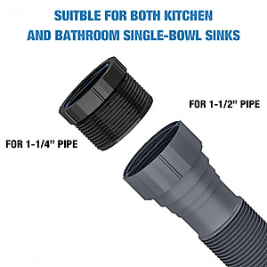 NiHome Expandable Flexible 1 1/2" or 1 1/4" P-Trap Pipe for Single Kitchen Sink, with Adapter Sealing Ring Tape Drain Tubing Pipe Kit for Kitchen Sink Drain & Garbage Disposal (Grey)