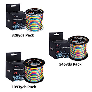 RUNCL Braided Fishing Line, 8 Strand Abrasion Resistant Fishing Line Braid, Super Durable, Smooth Casting, Zero Stretch, Smaller Diameter, Hi Vis, 328-1093 Yards, 12-100LB(40LB,328yds)