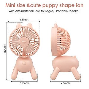 8 Inch Oscillating Small Desk Fan, 4 Speeds Portable Rechargeable Mini Fan with Puppy-Shape,Rotatable Table USB Personal Desktop Fan with Anti-slip Adjustable Rear Legs for Home/Office /Outdoor, Pink