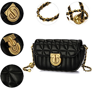 Milan Chiva Quilted Purses for Women Black Cute Crossbody Chain Shoulder Handbags