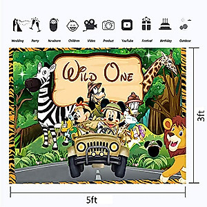 YouRan Mickey Mouse Jungle Safari Party Themed Backdrop 5xft Wild One Safari Mickey Mouse Truck Background Baby Shower Vinyl Jungle Forest Birthday Party Supplies
