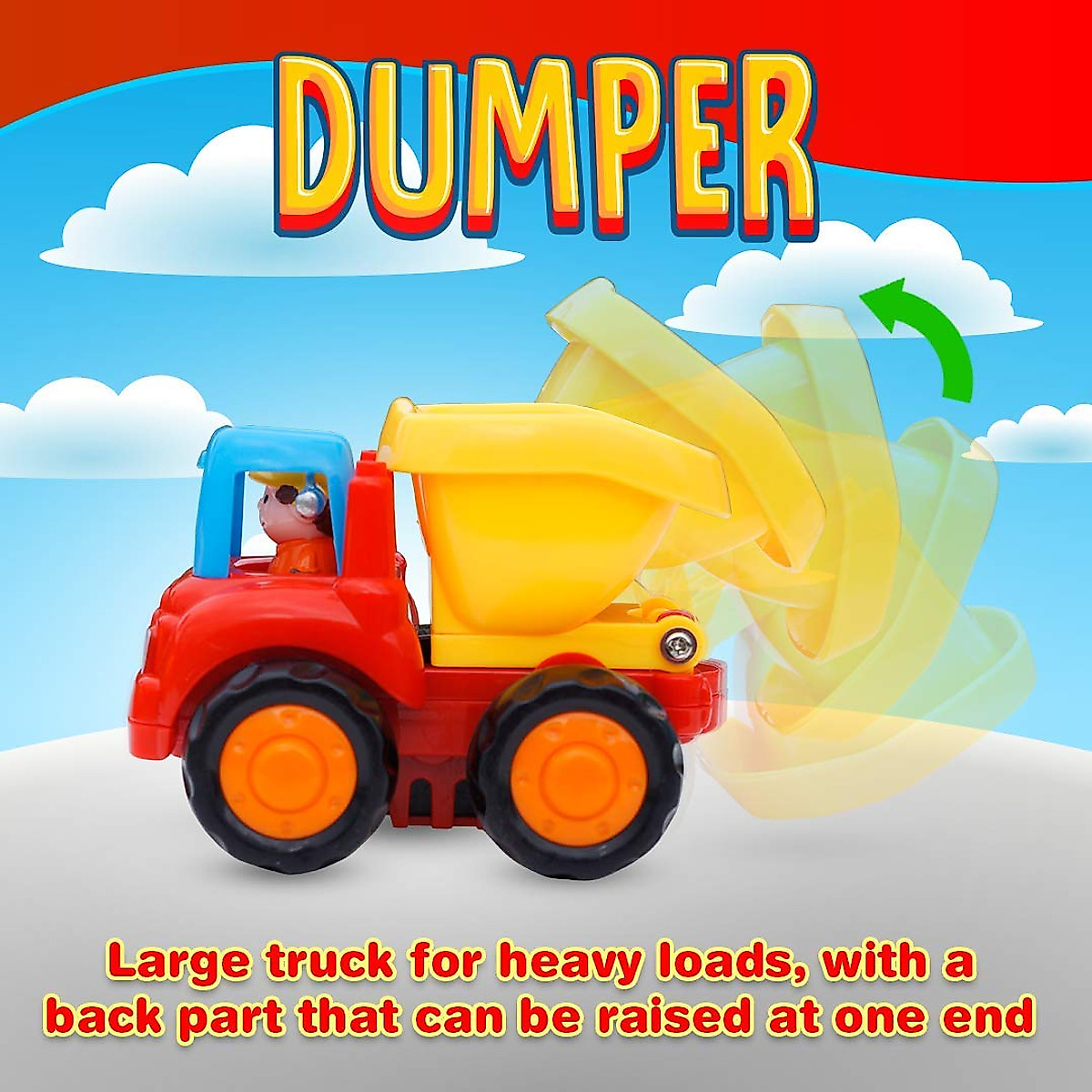 Toddler Toy Trucks Toy for 1 2 3 Year Old Boy Gift: Friction Powered Cars - Push and Go Toys Car Construction Vehicles Set 18 Month Age Girls Baby Set of 4 Tractor Cement Mixer Bulldozer Dump Truck