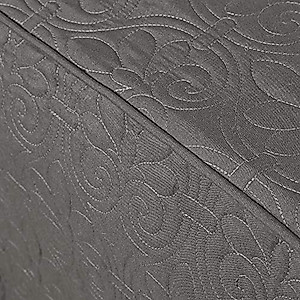 Madison Park Quebec Split Corner Quilted Bedspread Classic Traditional Design All Season, Lightweight, Bedding Set, Matching Shams, Queen(60" x80+24D), Damask Quilted Dark Grey 3 Piece