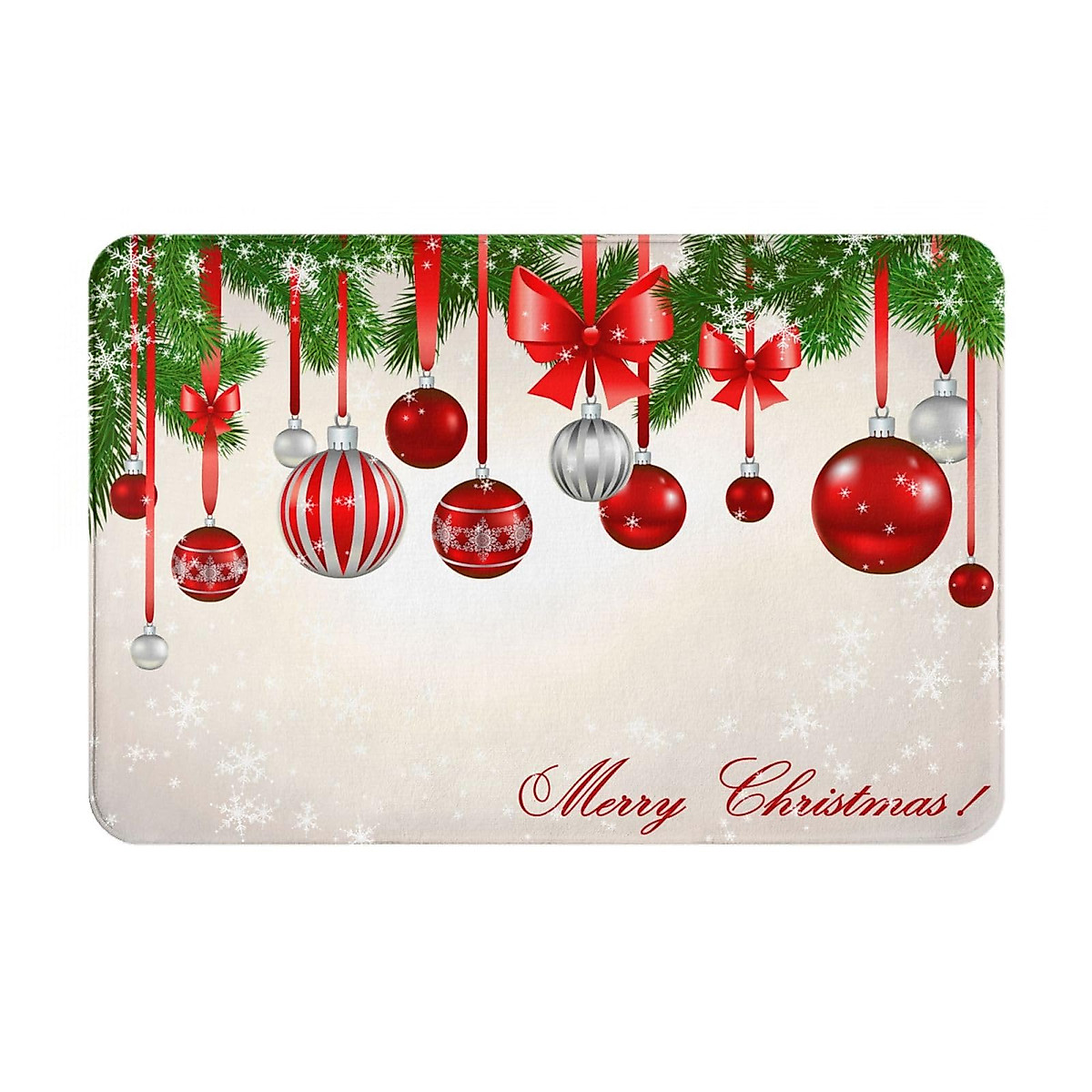 Bath Mat Fir Tree Red Ball Christmas Bathroom Rug Non Slip for Shower Soft Memory Foam 15.7 x 23.6 Inch Small Carpet Floor Runner Washable