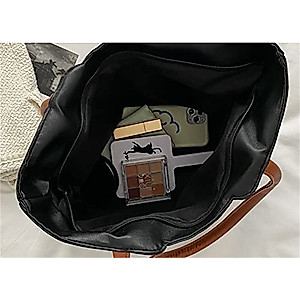 Chic Faux Leather Tote Hobo Handbag for Women Girls Casual Canvas Shoulder Bag