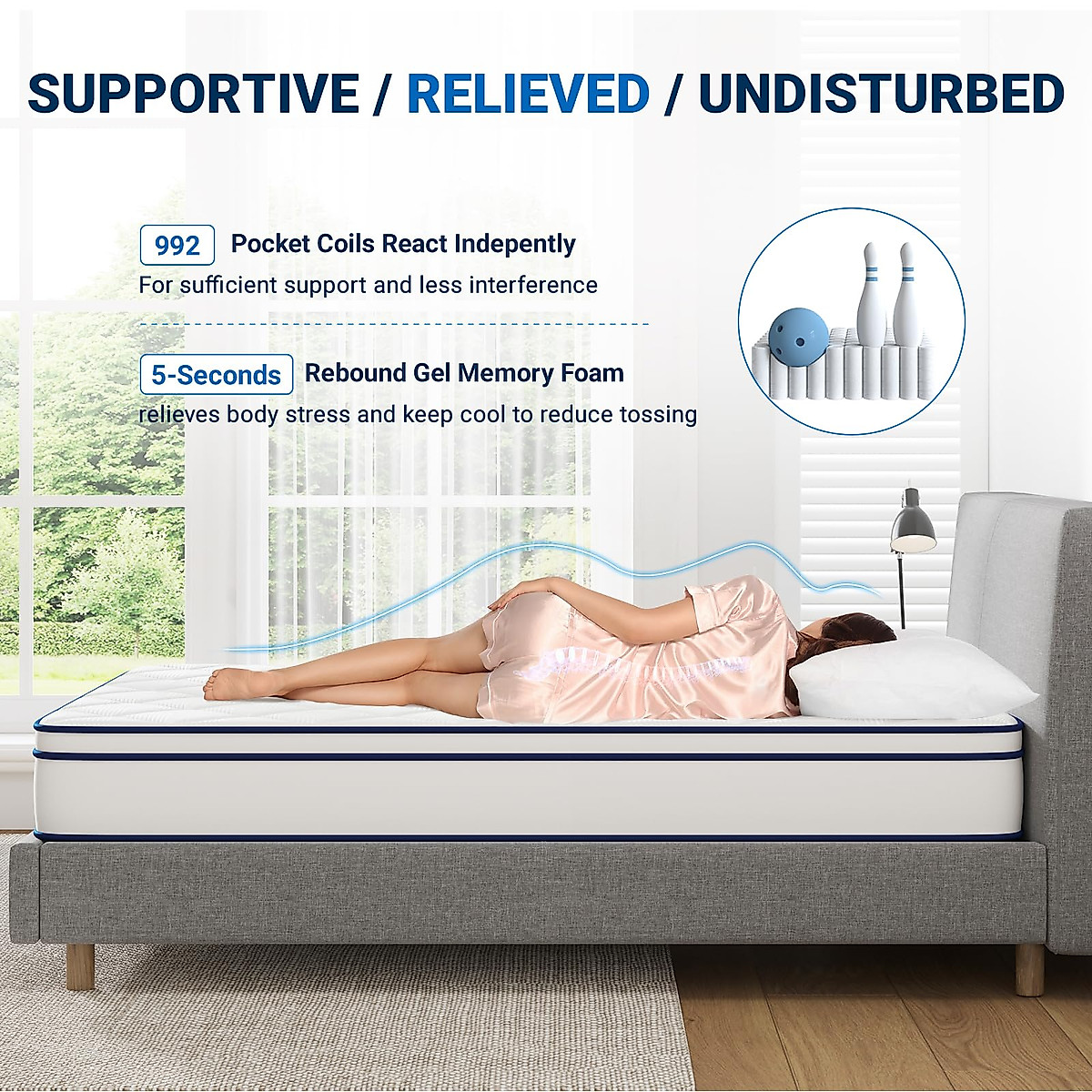 Avenco King Size Mattress, 12 Inch Hybrid King Mattress in a Box with Gel Memory Foam for Pressure Relief, Individual Pocket Springs for Great Support, Medium Firm King Bed Mattresses