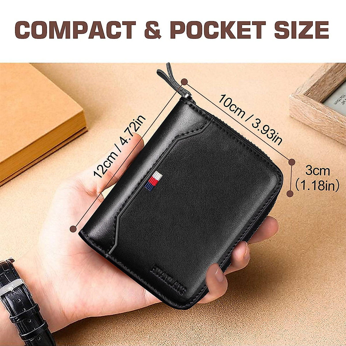 HUANLANG Mens Wallet RFID Blocking Multi Card Holder Wallets for Men Bifold Wallet with Zipper Small Men's Leather Wallet