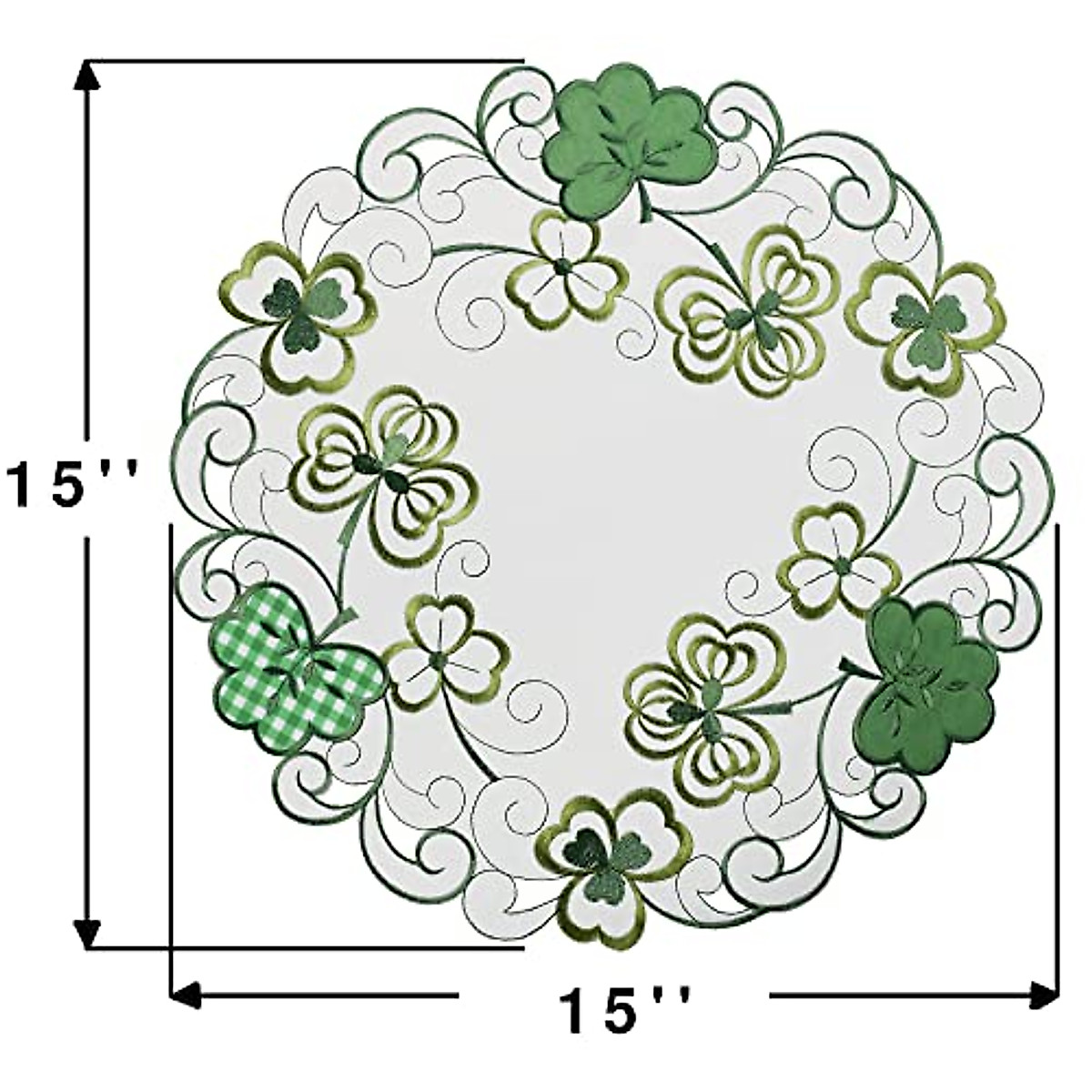 OWENIE St Patrick's Day Round Shamrock Placemats Set of 4, Embroidered Irish Clover Cutwork 15 Inch Placemats,Green Table Mats with Lucky Shamrocks, Round Doilies for Kitchen Dining Table