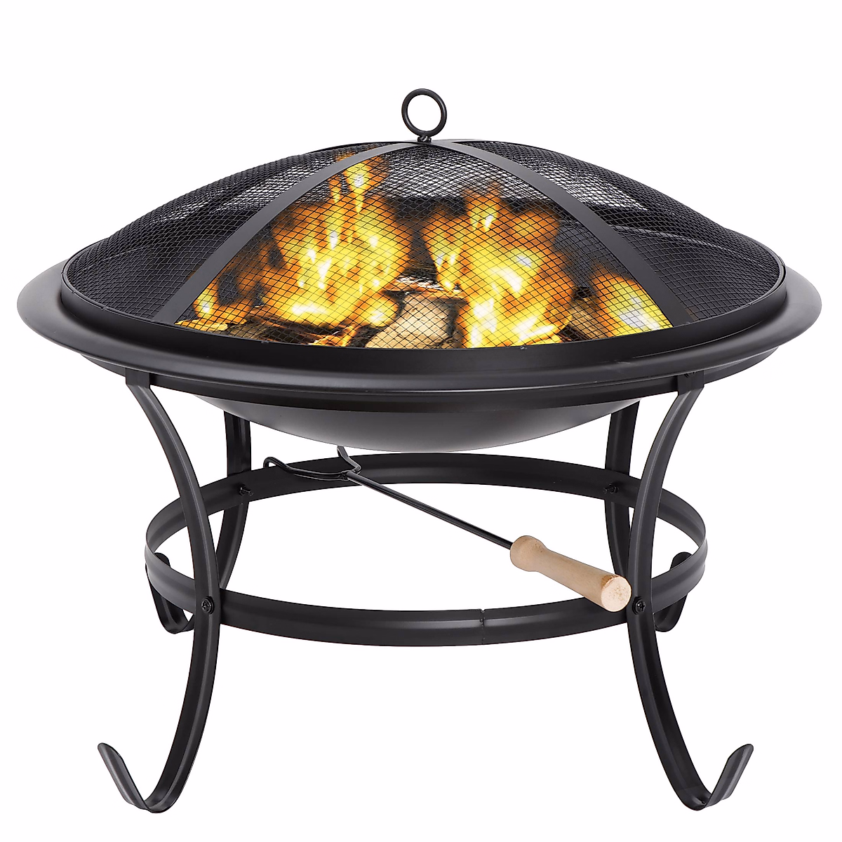 LEMY 22 Inch Outdoor Firepit Wood Burning BBQ Grill Steel Firepit Bowl for Patio Backyard Garden Camping Picnic Bonfire w/Spark Screen Cover, Log Grate, Fire Poker