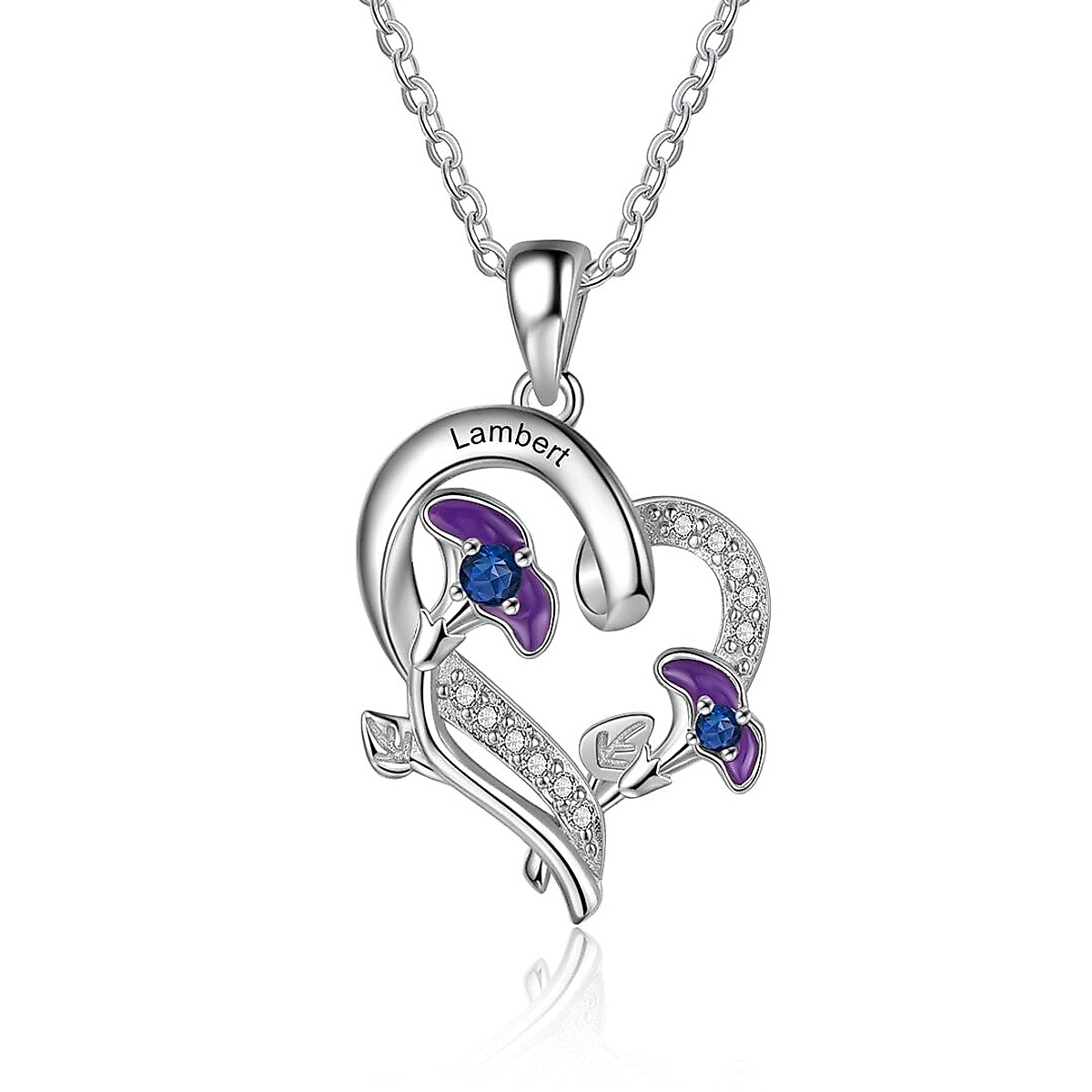 Roy Rose Jewelry Personalized Birth Month Flower Necklace with 2 Birthstones - Heart Shape - Customized Necklace for Her (September - Morning Glory)