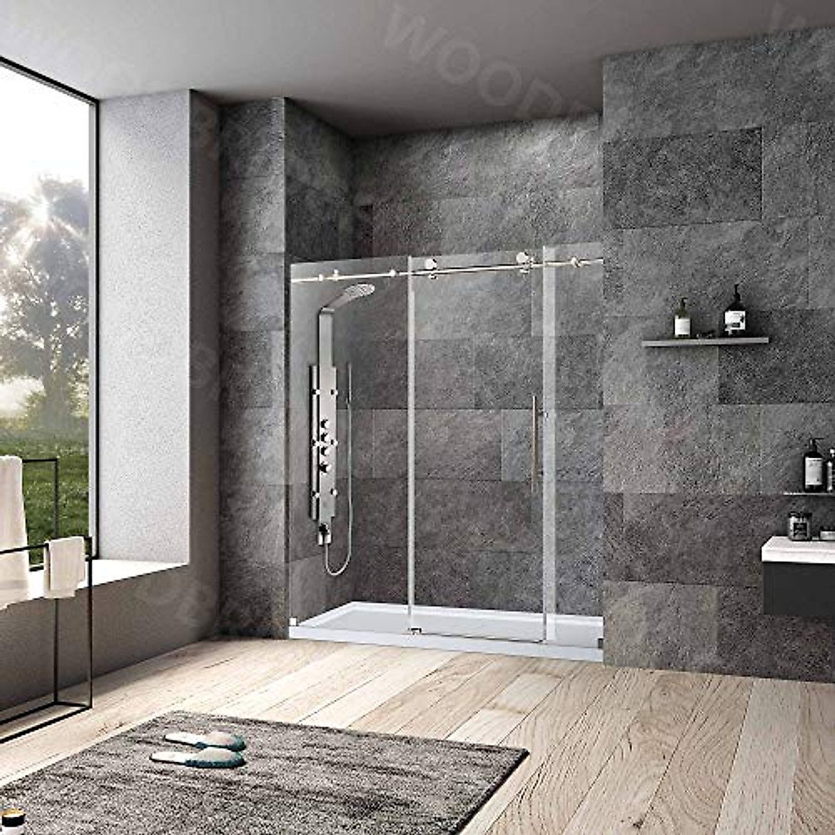 WOODBRIDGE Frameless Shower Doors 68-72" Width x 76" Height with 3/8"(10mm) Clear Tempered Glass