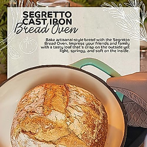 Enameled Cast Iron Bread Pan with Lid 11” Green Bread Oven Cast Iron Sourdough Baking Pan, Dutch Oven for Bread, No Seasoning Needed-Segretto Cookware