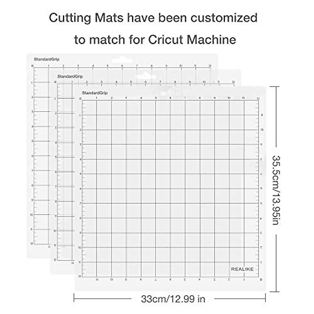 REALIKE 12x12 StandardGrip Cutting Mat for Cricut Explore One/Air/Air 2/Maker(3 Mats), Gridded Adhesive Non-Slip Cut Mat for Crafts, Quilting, Sewing and All Arts