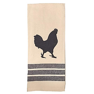 fillURbasket Farmhouse Kitchen Towels Set Farm Towels Pig Rooster Chicken Cow Towels Tan Black Dish Towels Set of 5 Cotton 16"x28"