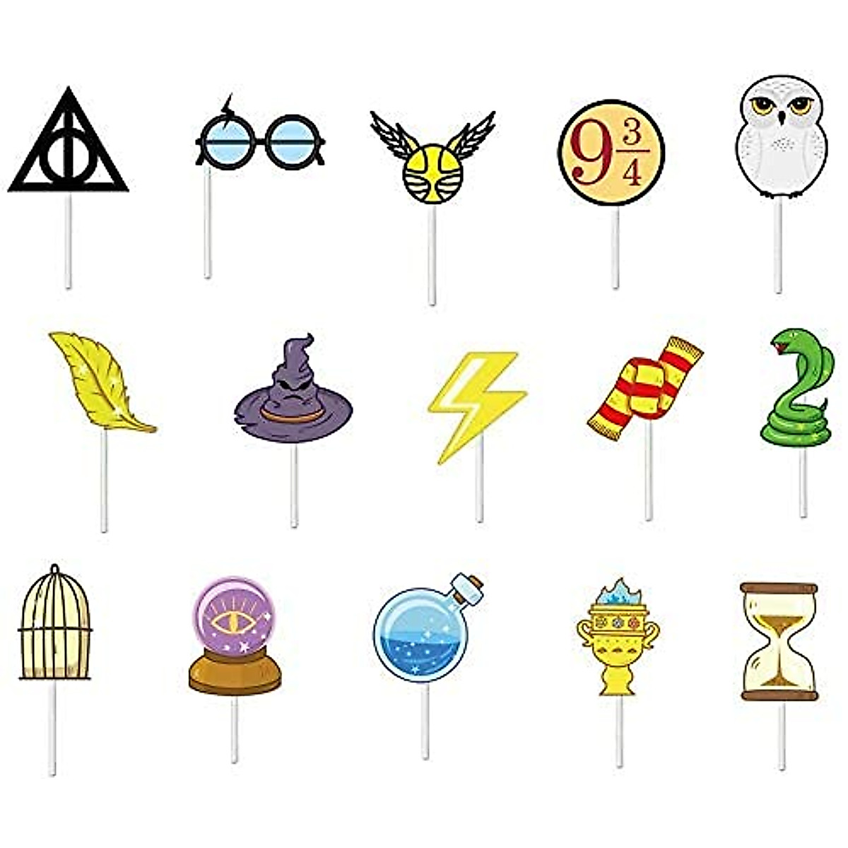 Birthday Party Decoration Boys Magical Wizard Themed Party Decorations Happy Birthday Banner Cupcake Toppers Balloons Party Supplies For Harry Magical Potter Birthday (Golden)
