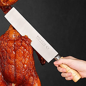 GAINSCOME Stainless Steel Chinese Chef's Knife Sharp Cleavers Slicing Knife Peking Duck Knife Beech Handle Watermelon Fruit Knife