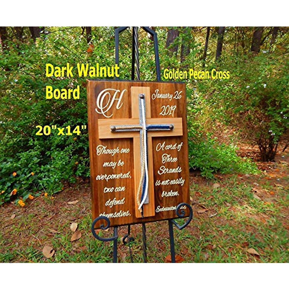 A cord of Three Strands, Wood Cross, Braids Sign, Rustic Wedding Ideas, Wall Decor 20 T X 14 W
