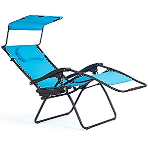 Goplus Zero Gravity Chairs, X-Large Folding Lounge Lawn Chair w/Canopy Shade & Cup Holder, Adjustable Folding Patio Recliner for Pool Porch Deck Oversize (Blue)