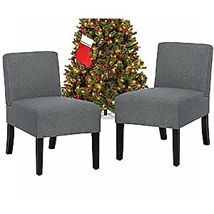 GINMAON Accent Chair Set of 2 Armless Morden Dining Chairs, Upholstered Occasional Chair for Living Room w/Wooden Legs & Thick Sponge Cushion Bedroom Chairs, Gray