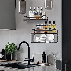 Floating Shelves for Wall Mounted, Wood Bathroom Shelves Over Toilet with Basket Set of 2, Bathroom Wall Décor Shelves, Decorative Storage Shelves for Bedroom, Living Room, Kitchen, Plants –Dark Brown