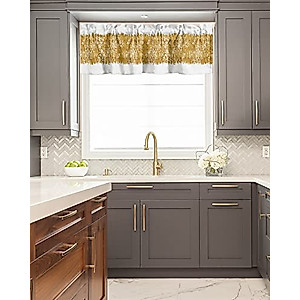 WARM TOUR Curtain Valance for Windows Gold Block Line White Back Kitchen Valances Rod Pocket Short Curtains,Modern Abstract Art Window Treatment Panel for Living Room Bathroom Bedroom 42x12in