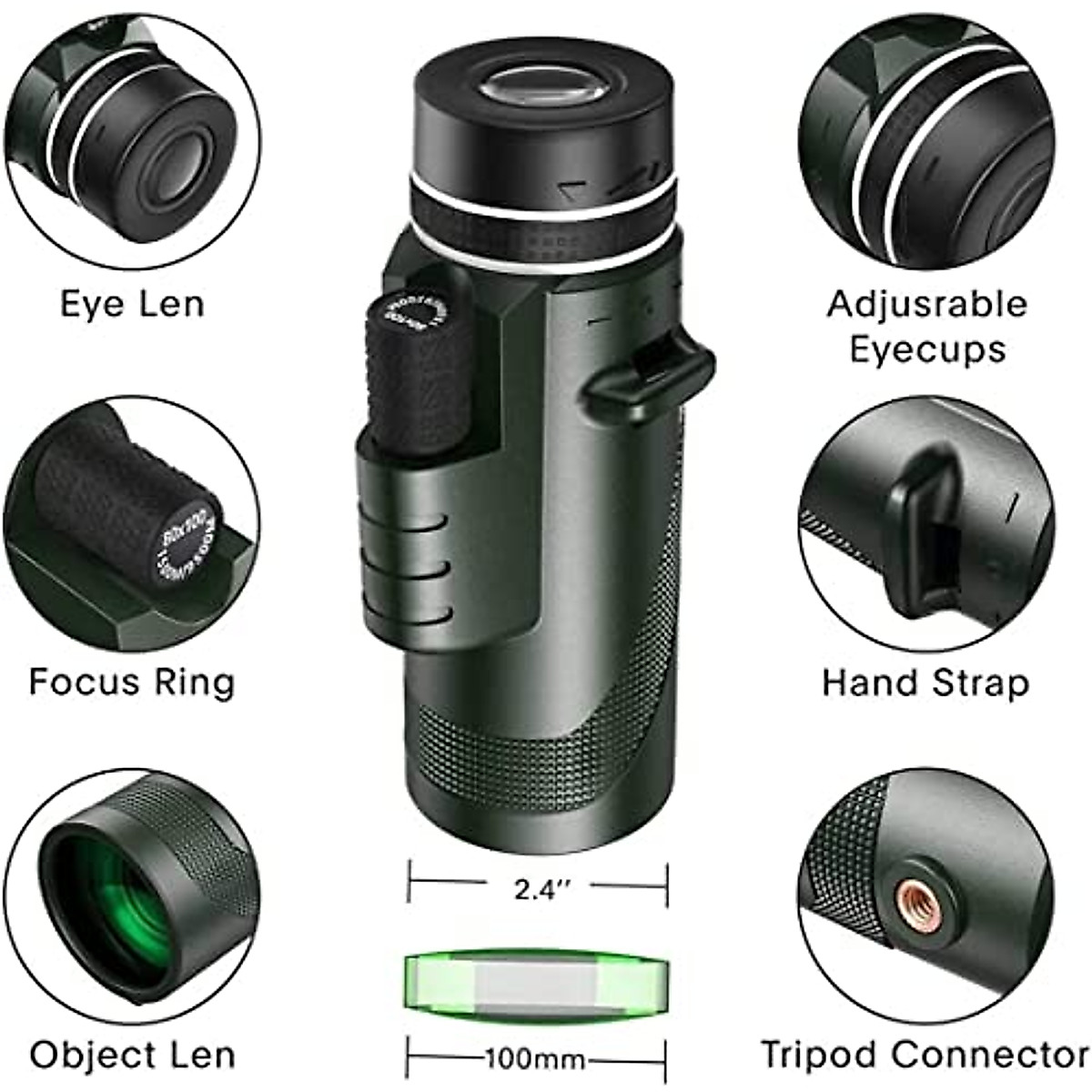 Powerful 80X100 HD Monocular Telescope, 12X Magnification Long Range Zoom with Tripod Phone Clip for Outdoor Hunting Camping Tourism