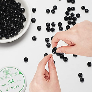 ZHFMLY 600pcs 6MM Black Glass Beads Handcrafted Round Lampwork Smooth Loose Bracelet Beads for DIY Jewelry Making #30724